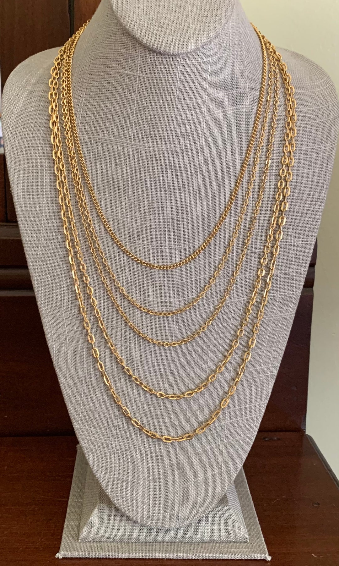 Long Goldtone Multi-chain Necklace. Goldtone Five Chain Long Necklace ...