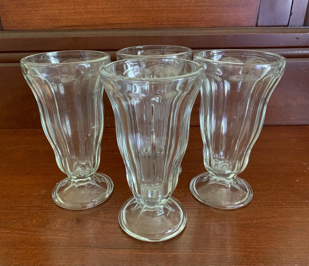 Vintage Set of Four Anchor Hocking Clear MILKSHAKE GLASSES Soda ...