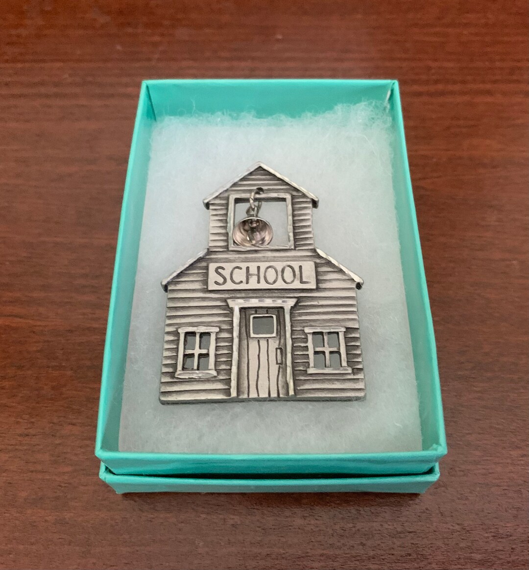 JJ JONETTE Silvertone Pewter School House Brooch Pin With Articulated ...
