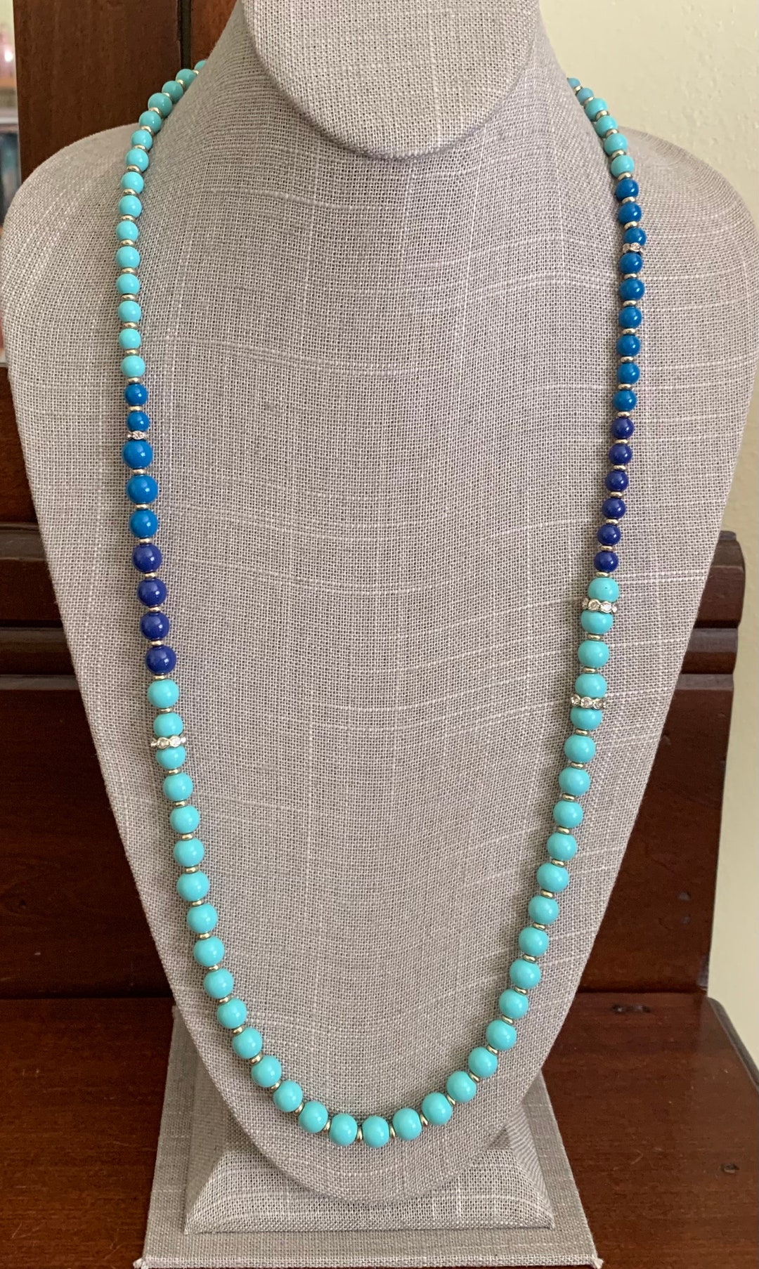 Ann Taylor Long Blue Bead Necklace. New With Original Tag. 36 Inches ...