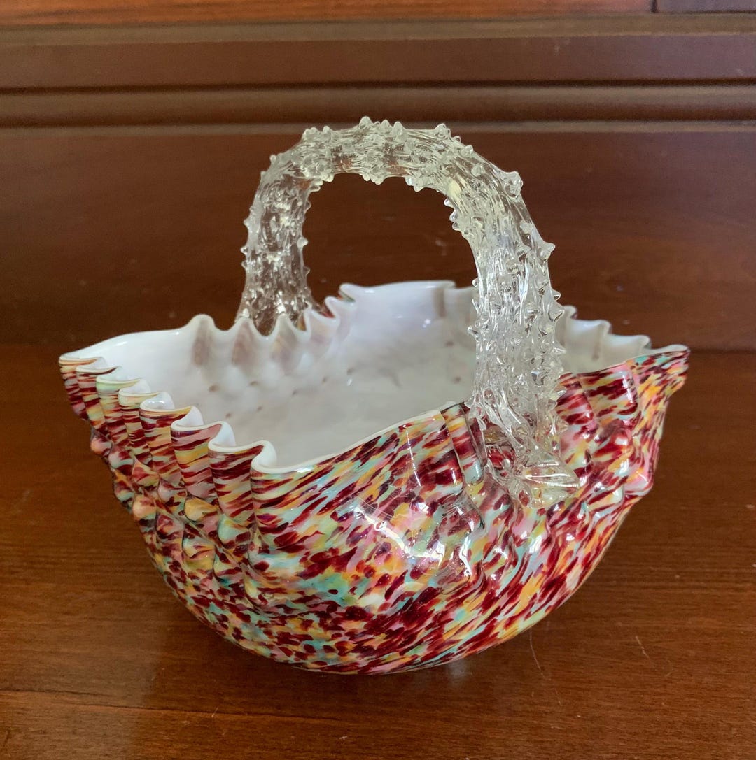 Antique Stevens & Williams Cased Spatter Glass Basket With Applied ...