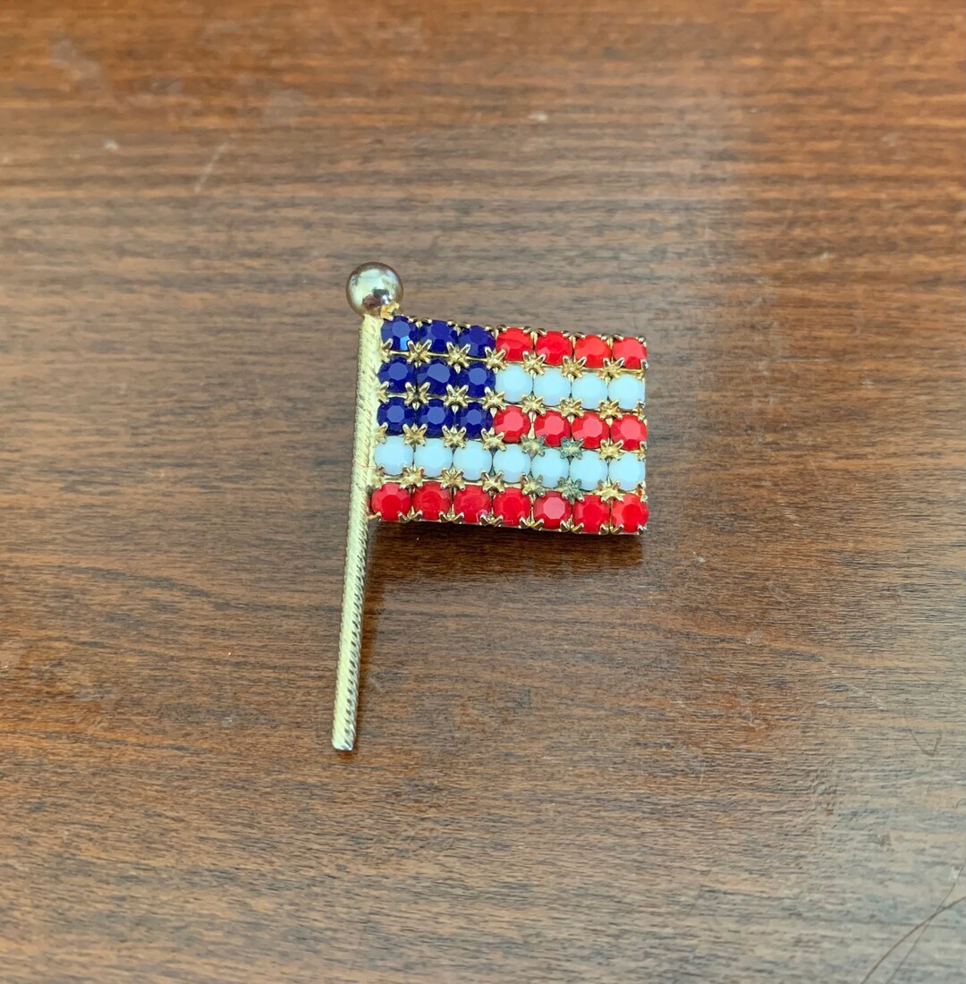 Red, White, Blue Rhinestone American Flag Pin or Brooch. Patriotic ...