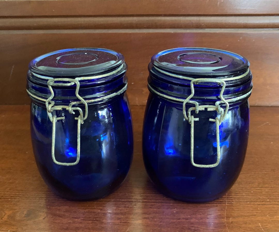 Vintage Cobalt Blue Glass Storage Canister/apothecary Jars-set of Two ...