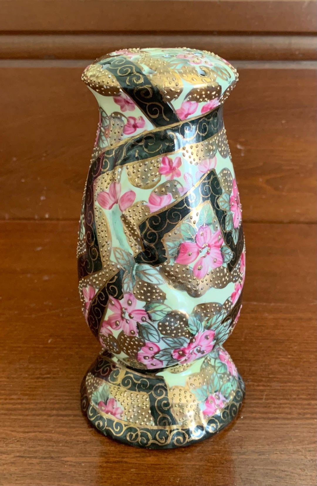 Vintage Nippon Hat Pin Holder-hand Painted Black and Gold With Pink ...