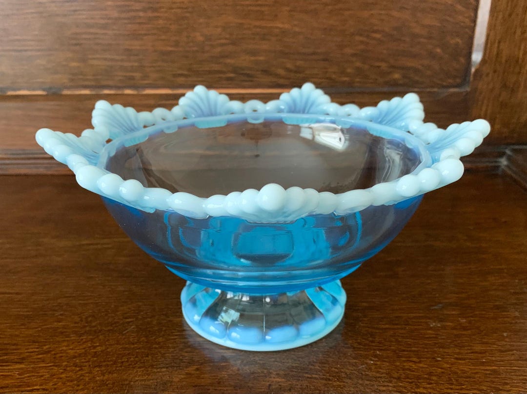 Vintage Mosser Blue Opalescent Pedestal Bowl Ring and Petal Pattern ...