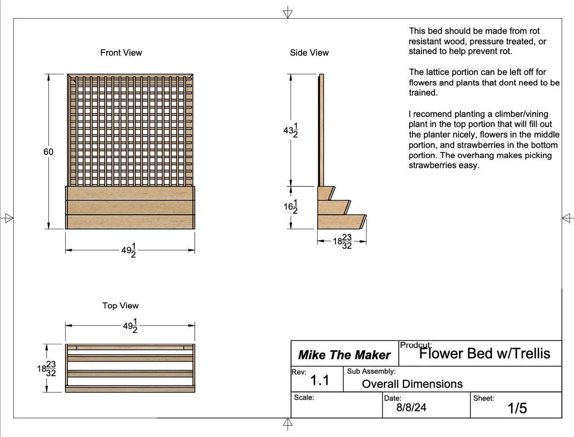 Flower Bed W/trellis (plans in Standard Units) - Etsy