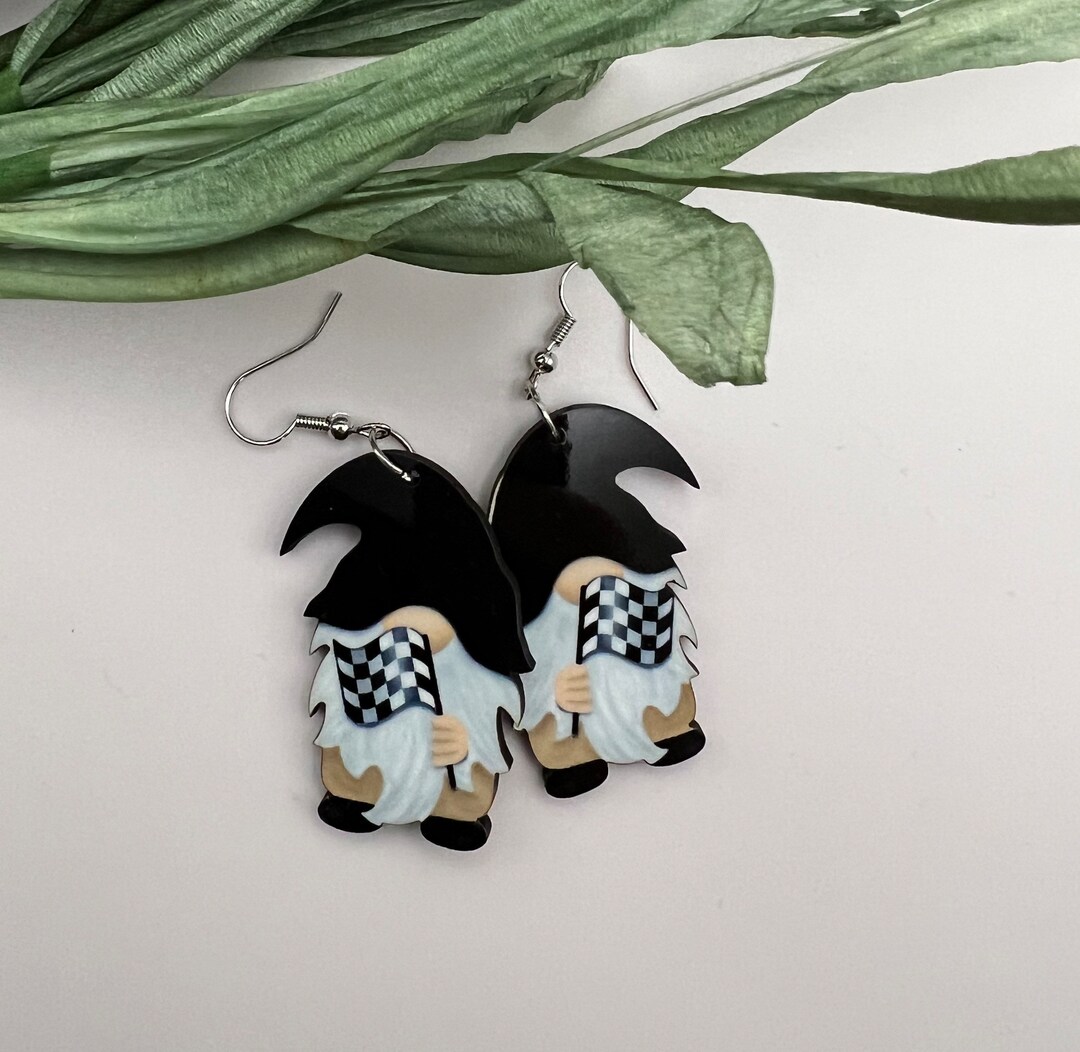 Gnome With Checkered Flag Earrings Great for Racing Fans Nascar Indy ...