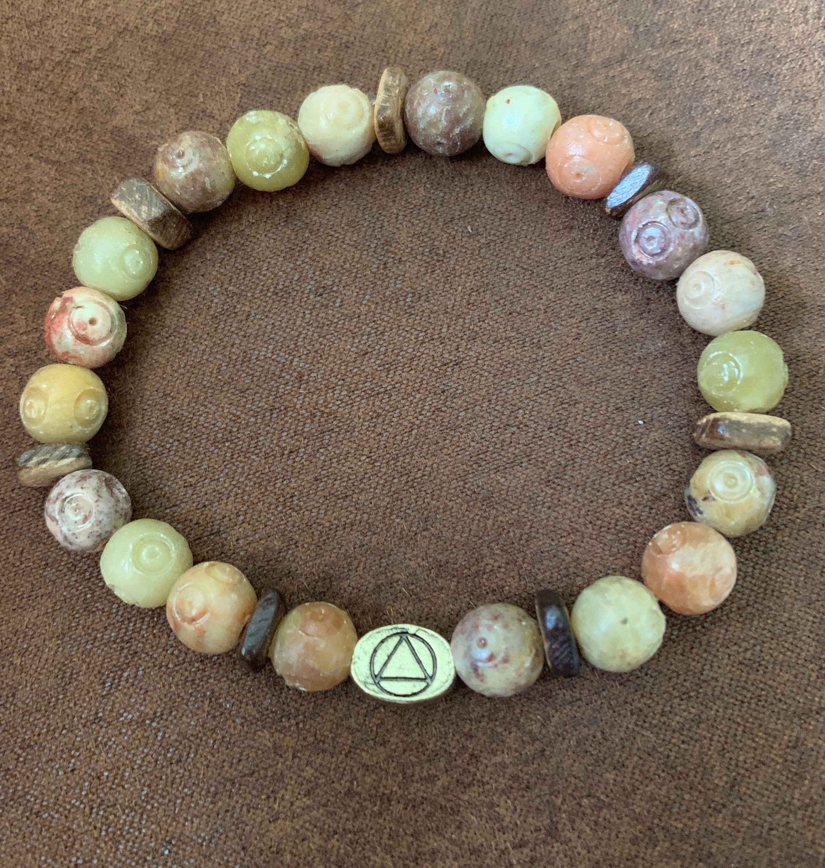 Soapstone Recovery Beaded Bracelet With Wood Accents and Gold Tone ...