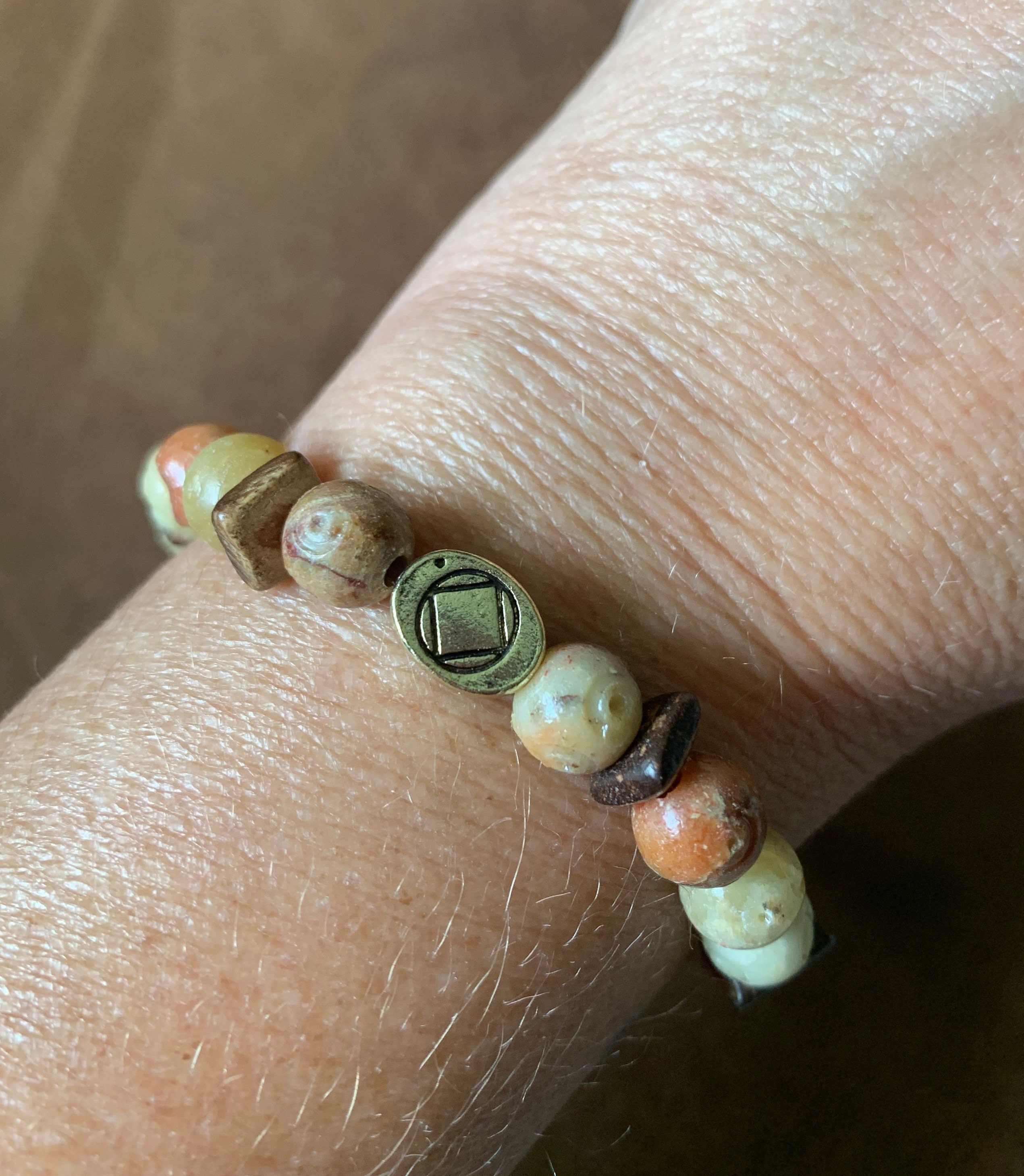 Soapstone Recovery Beaded Bracelet With Wood Accents and Gold Tone ...