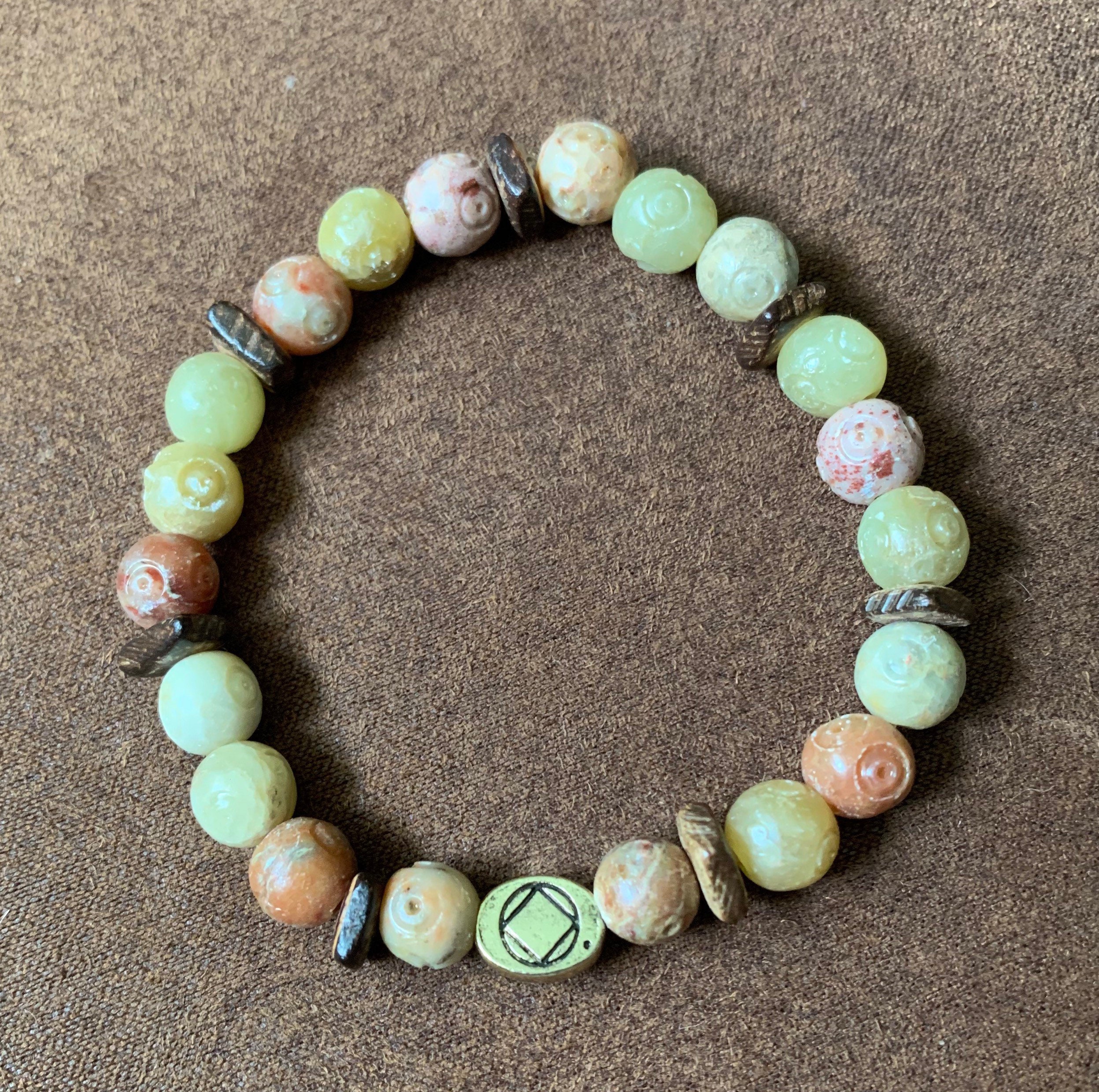 Soapstone Recovery Beaded Bracelet With Wood Accents and Gold Tone ...