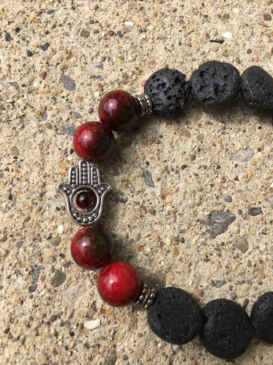 Red Hamsa Hand With Black Lava Rock Bracelet Great for Essential Oils ...