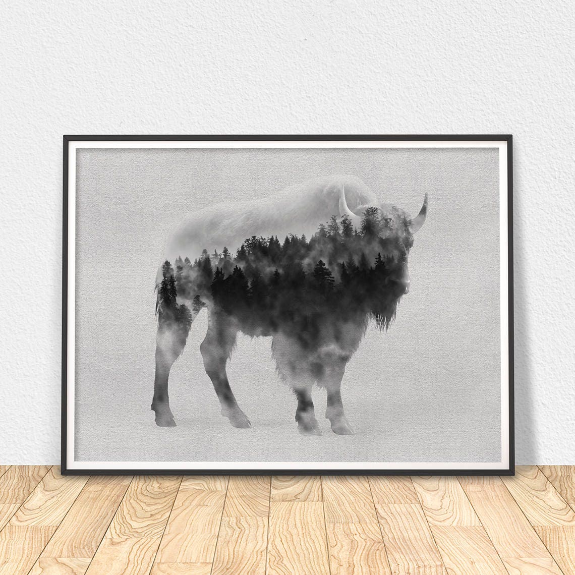 Bison Poster Printable Art Black And White Art Bison | Etsy