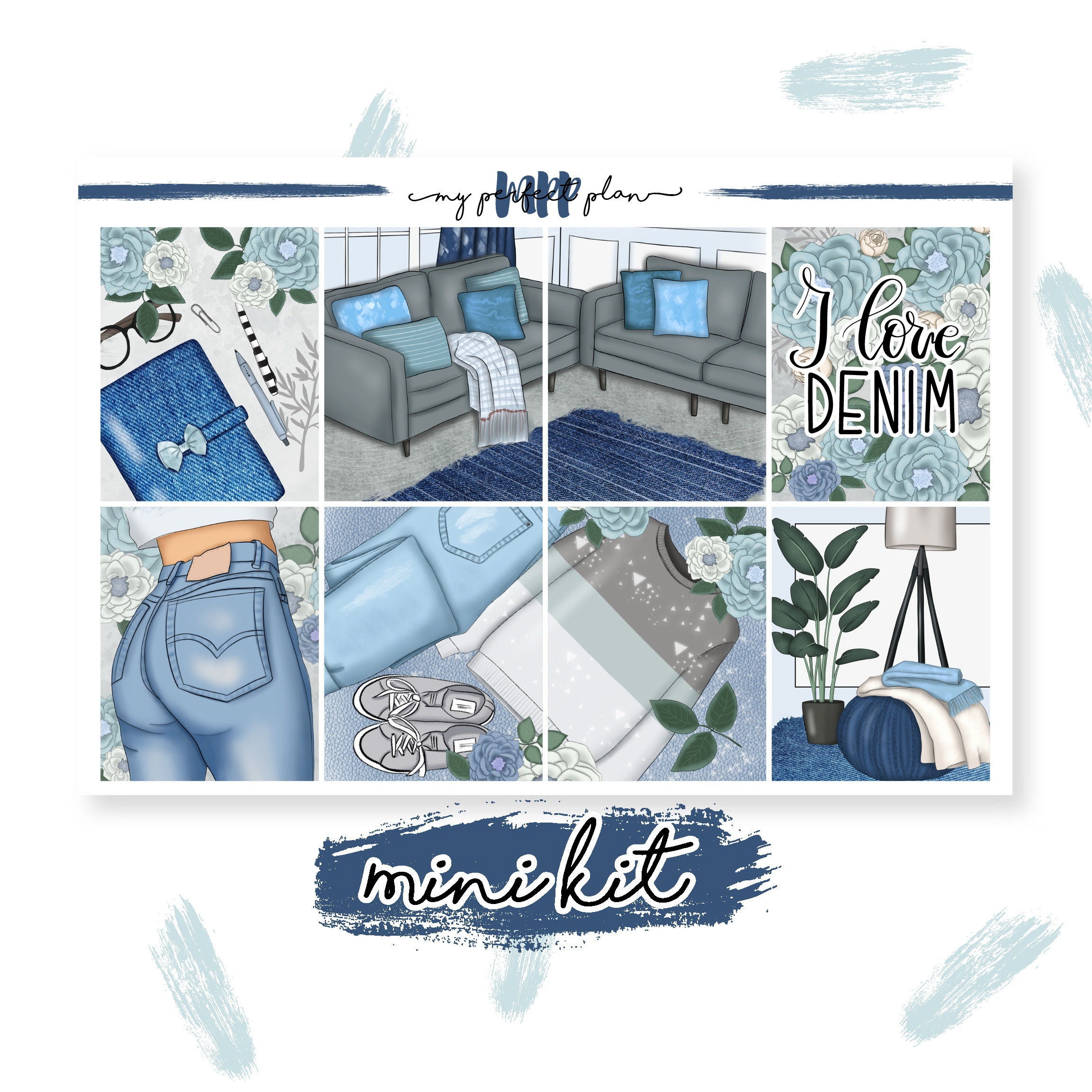 Paper & Party Supplies Digital Planner,Planner Stickers,Jeans Kit Happy ...