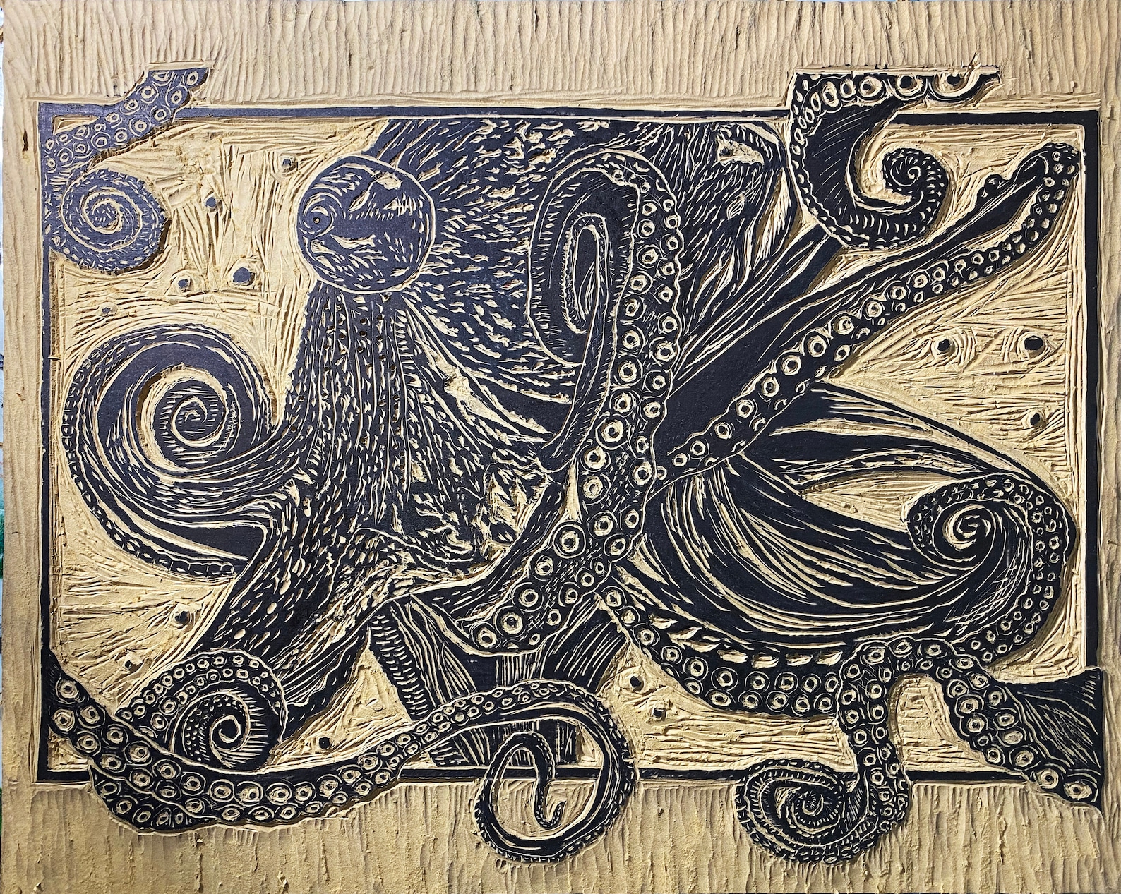 Octopus Woodblock Print Design Sublimation Cut & Sew Dress All Over ...