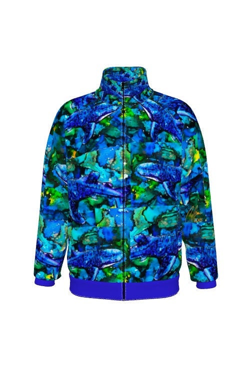 All Over Print Whale Shark Unisex Collared Jacket Abstract Blue Green ...