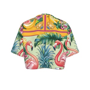 Exotic Flamingo & Pineapple Cotton Crop Top, O-neck Regular Fit Shirt ...