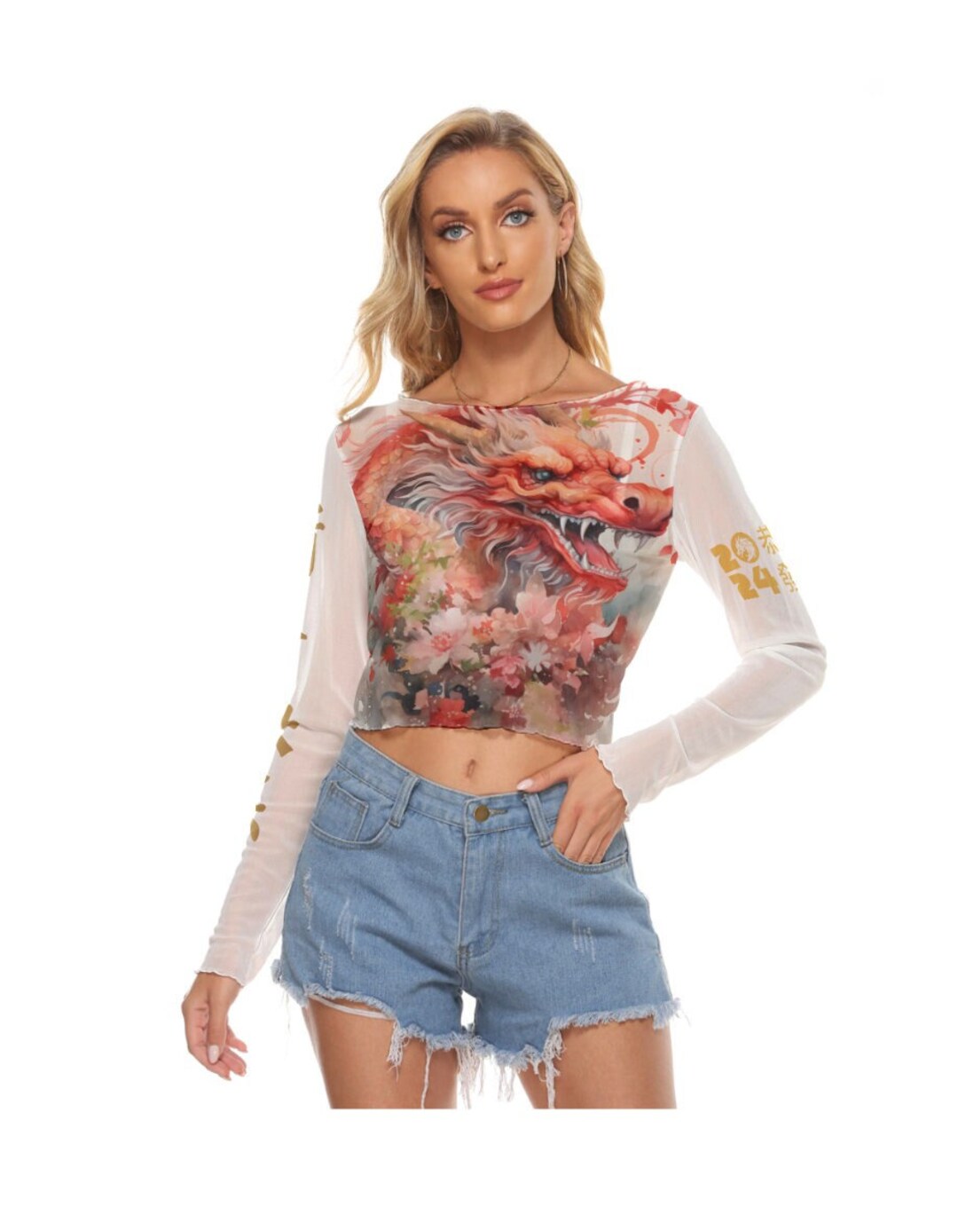 Lunar New Year Red Dragon Mesh Top, 2024 Year of the Dragon, Women's ...