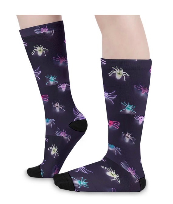 Glowing Spiders Halloween Socks Fun Socks All Over Print - Etsy