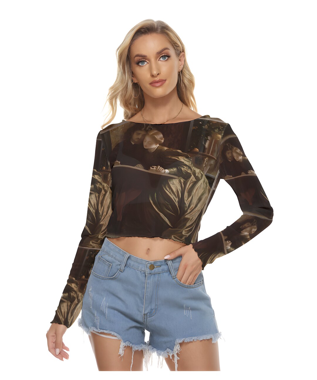 Frederic Leighton Mesh Top, Women's Mesh Crop Top, Long Sleeves, Wearable Art, Masters the ...