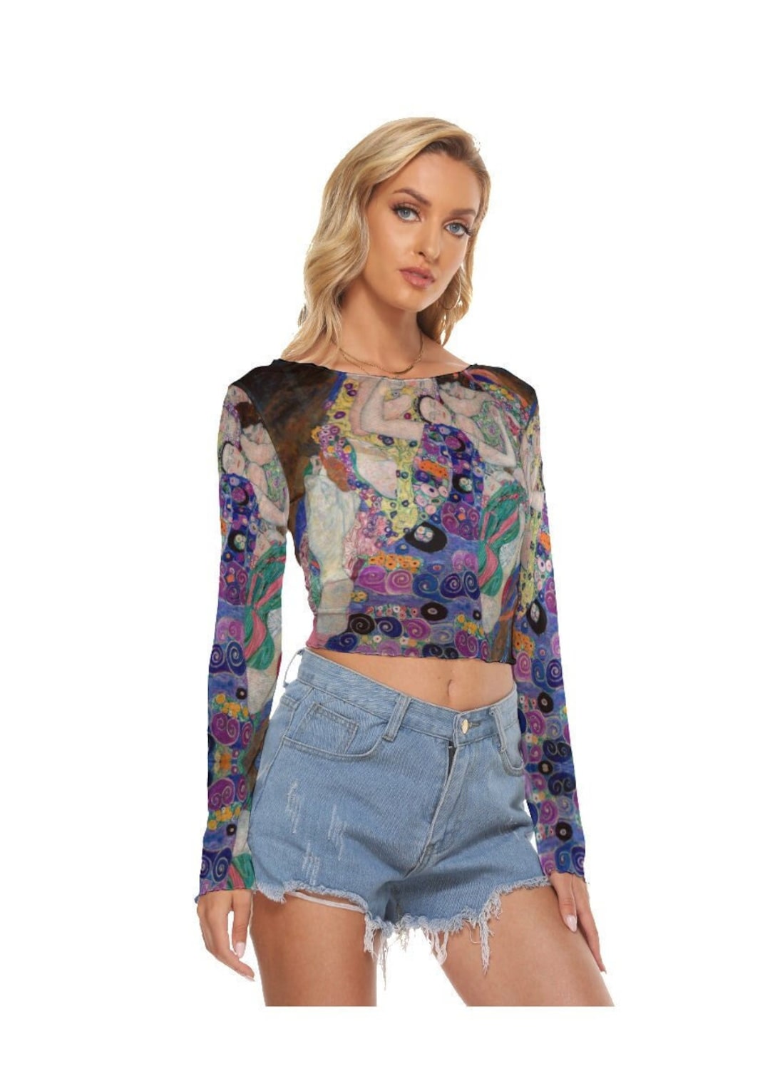 Gustav Klimt Mesh Top, Women's Mesh Crop Top, Long Sleeves, Wearable ...