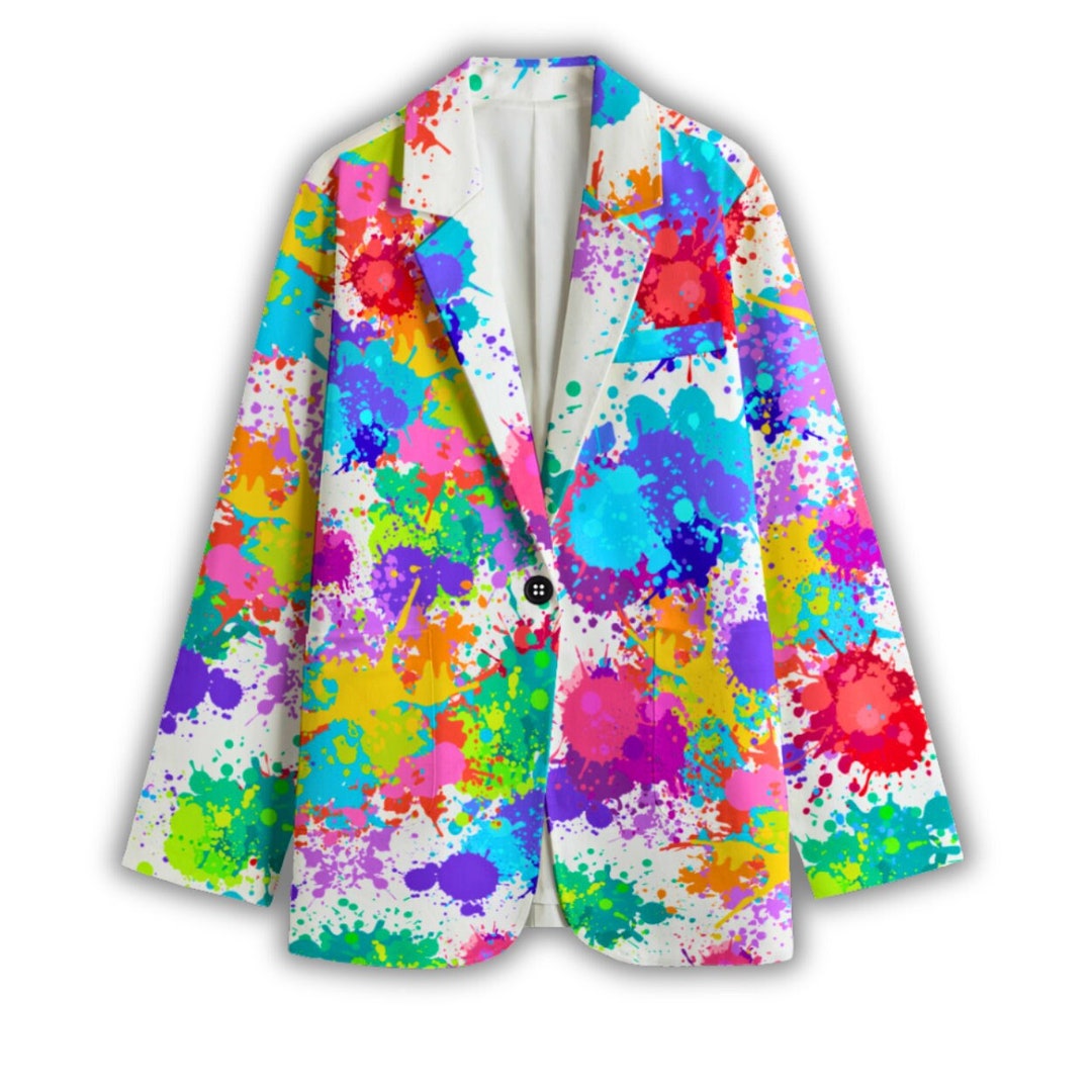 Colorful Paint Splatters Blazer, Unisex 100% Cotton Sports Coat, Art ...