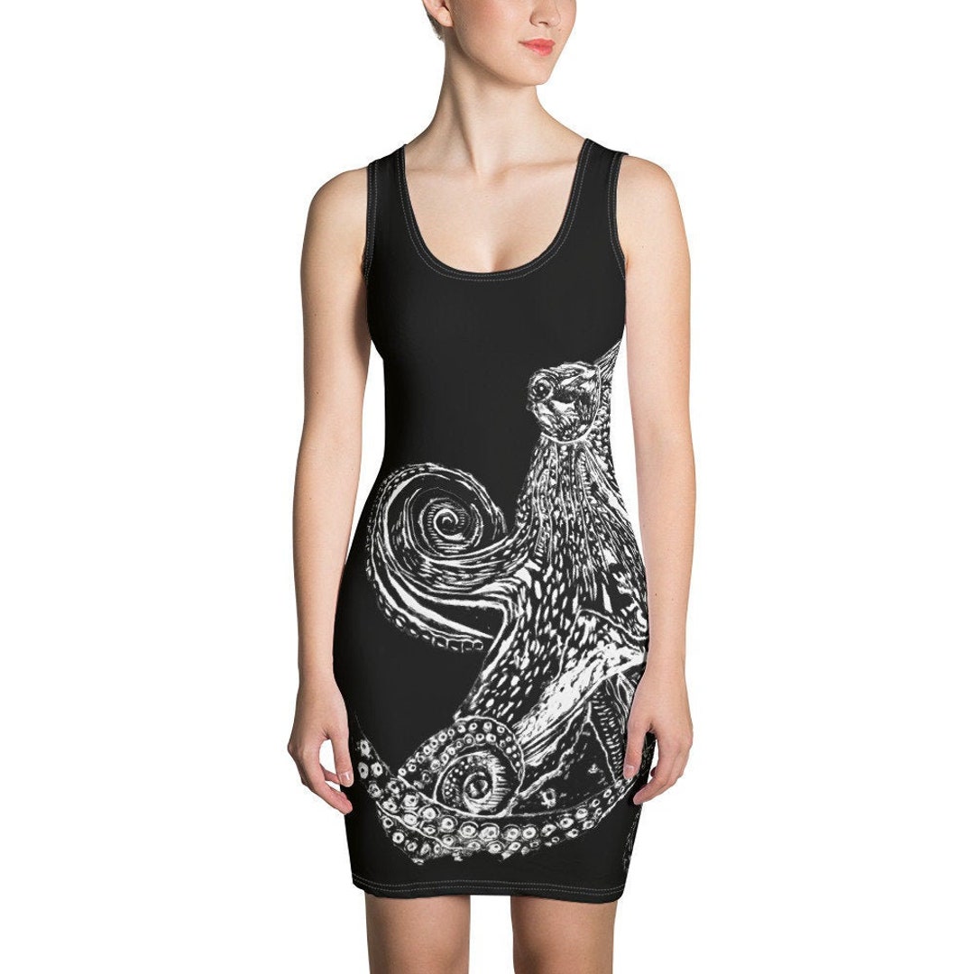 Octopus Woodblock Print Design Sublimation Cut & Sew Dress- All Over ...