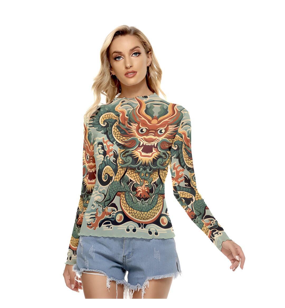 Lunar New Year Dragon Red Mesh Top, 2024 Year of the Dragon, Women's ...