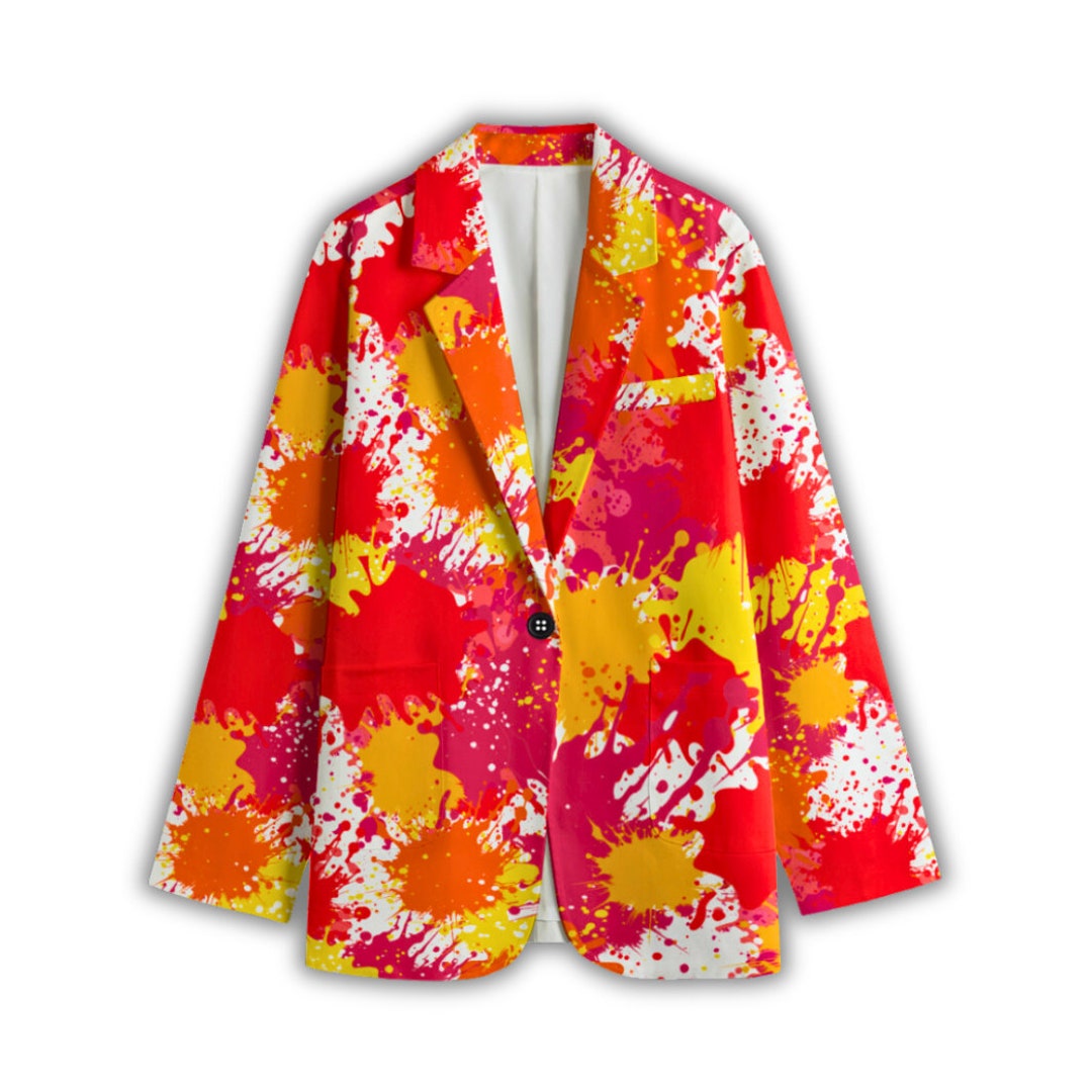 Fiery Paint Splatters Blazer, Colorful Unisex 100% Cotton Sports Coat ...