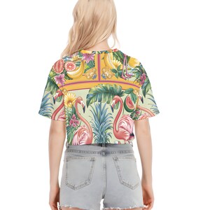 Exotic Flamingo & Pineapple Cotton Crop Top, O-neck Regular Fit Shirt ...