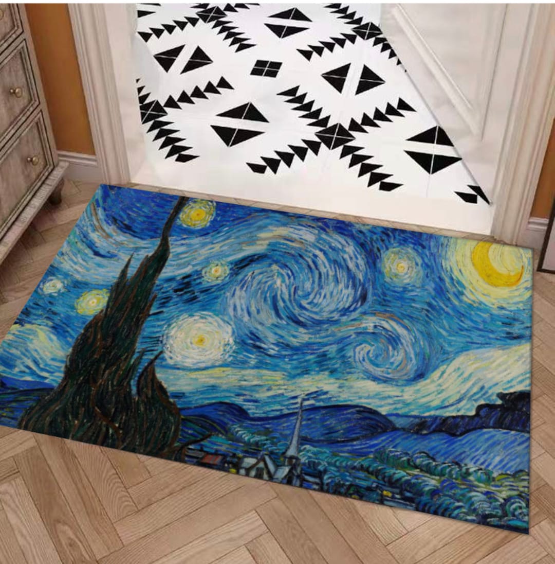 Van Gogh Starry Night Floor Mat, All Over Print Colorful Door Welcome ...