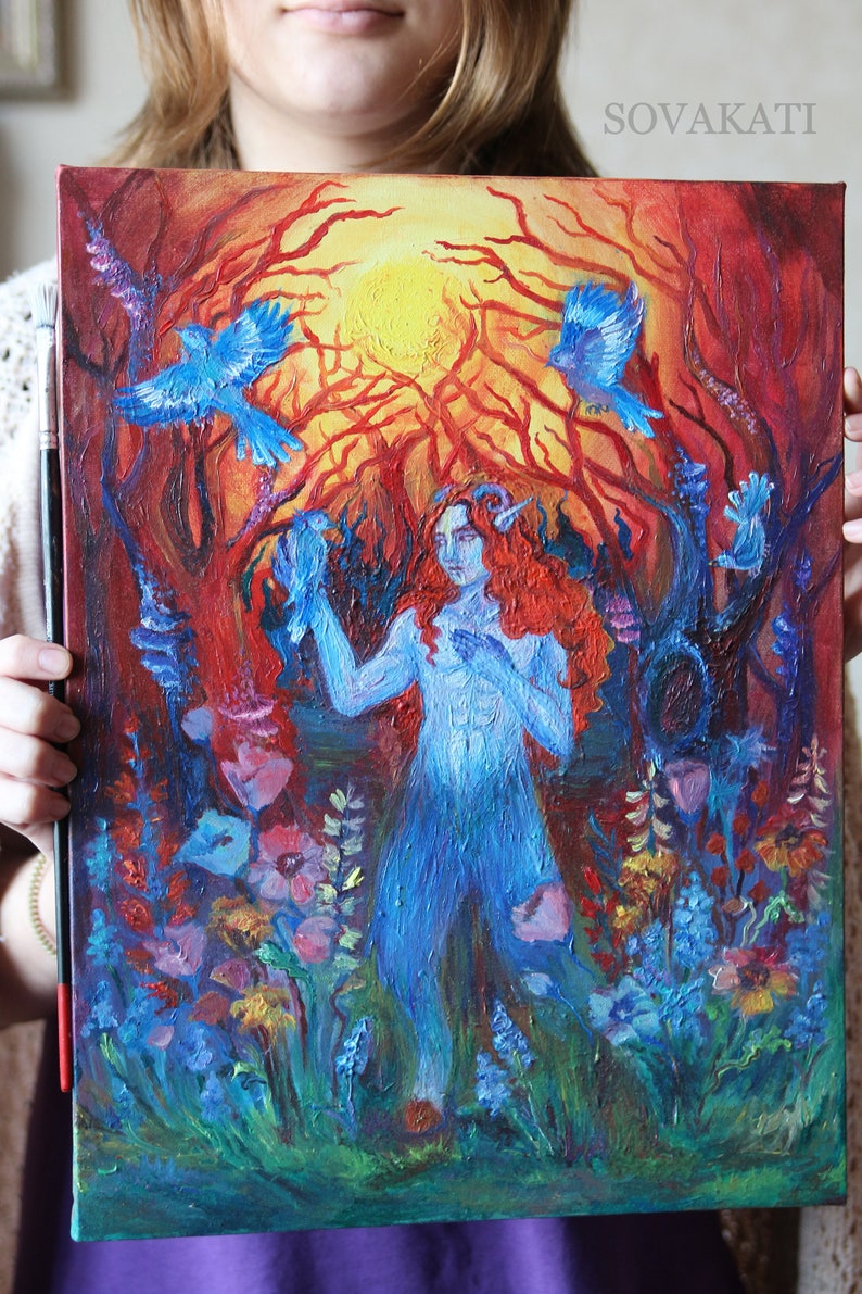 Faun Oil Painting Cernunnos Original Painting Fairy Painting on Canvas ...