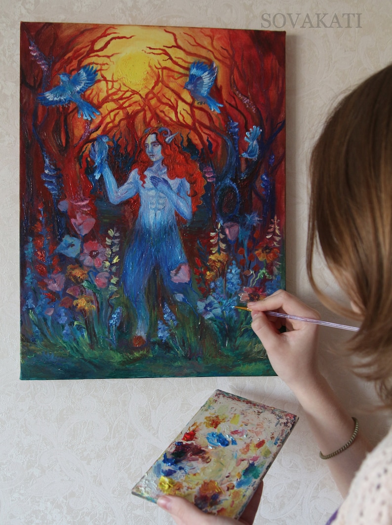 Faun Oil Painting Cernunnos Original Painting Fairy Painting on Canvas ...