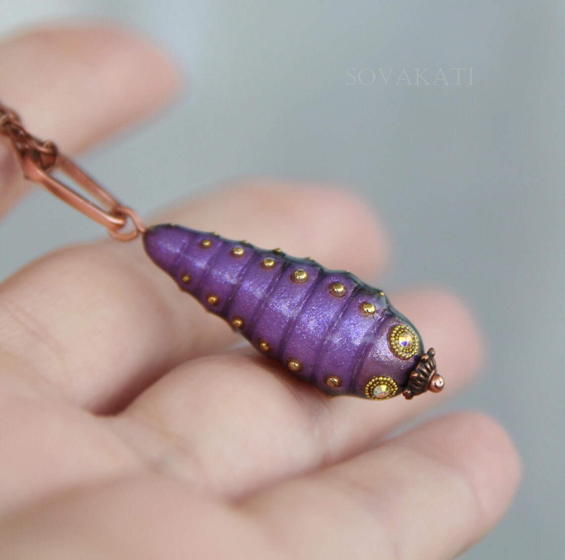Purple Whimsy Сaterpillar Pendant Fantasy Butterfly Choker Grub Worm ...
