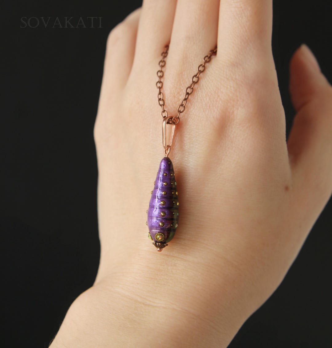 Purple Whimsy Сaterpillar Pendant Fantasy Butterfly Choker Grub Worm ...