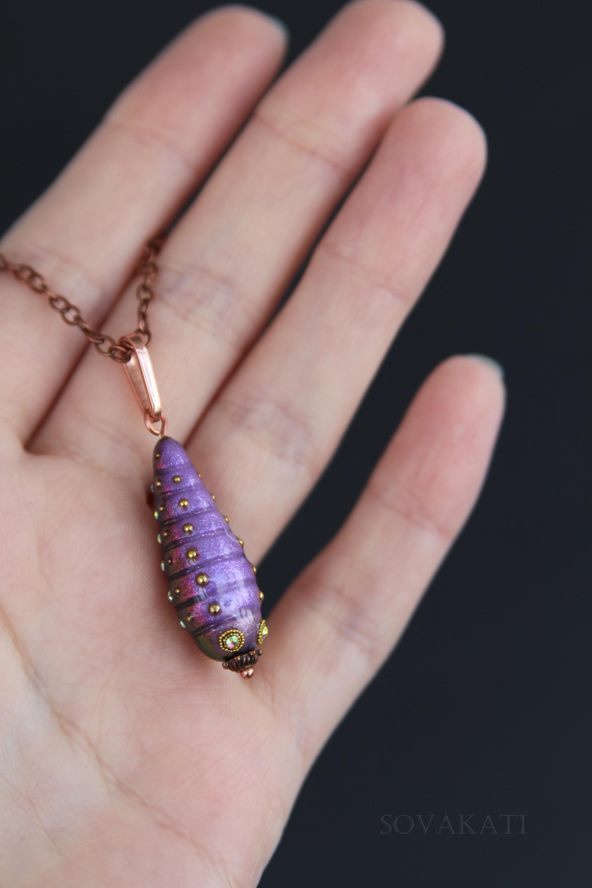 Purple Whimsy Сaterpillar Pendant Fantasy Butterfly Choker Grub Worm ...