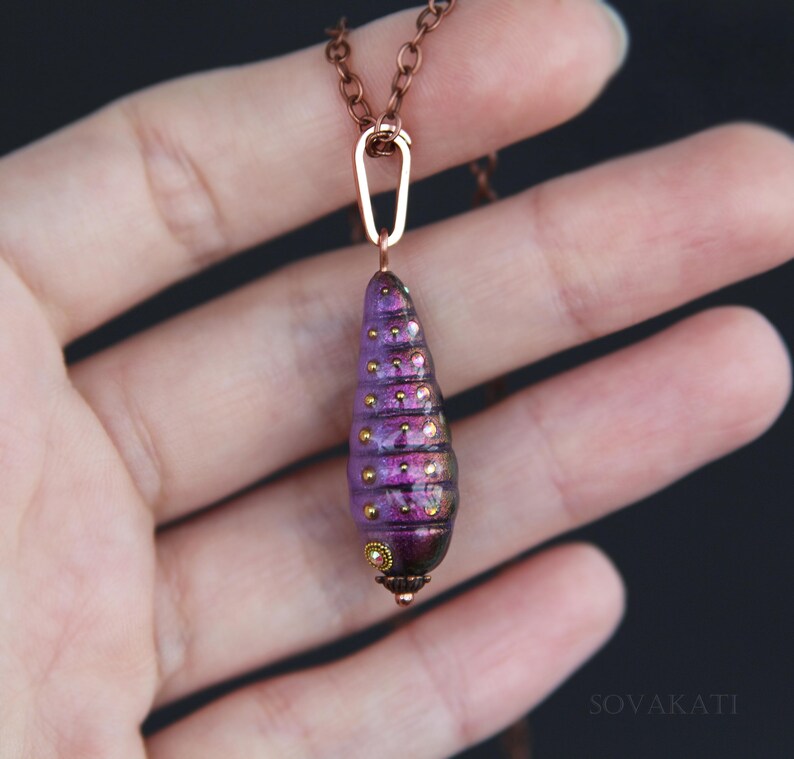 Purple Whimsy Сaterpillar Pendant Fantasy Butterfly Choker Grub Worm ...