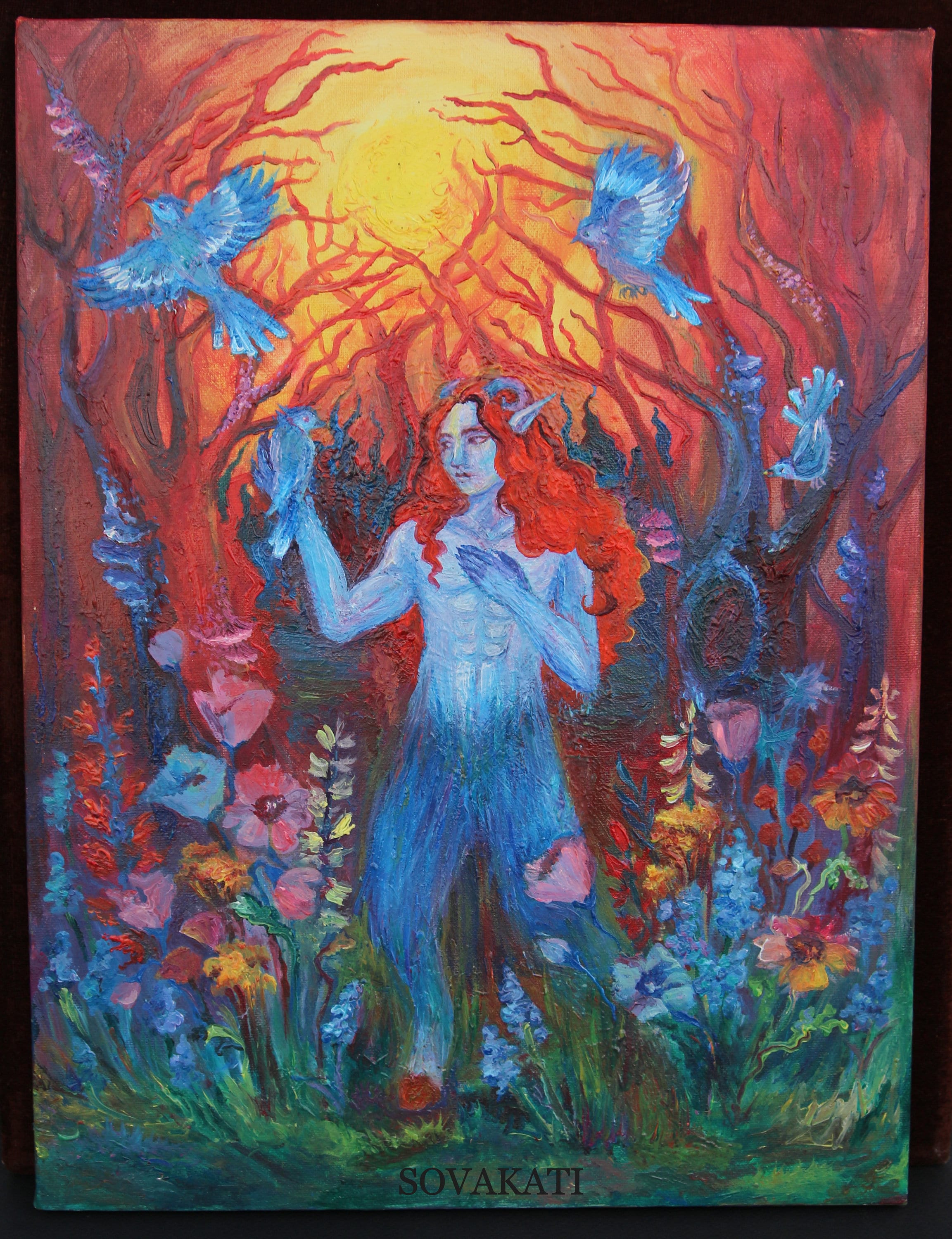Faun Oil Painting Cernunnos Original Painting Fairy Painting on Canvas Pagan Atr Enchanted ...