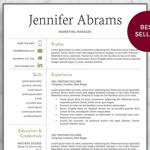 SALE: Professional Resume Template for Word and Pages. Modern - Etsy