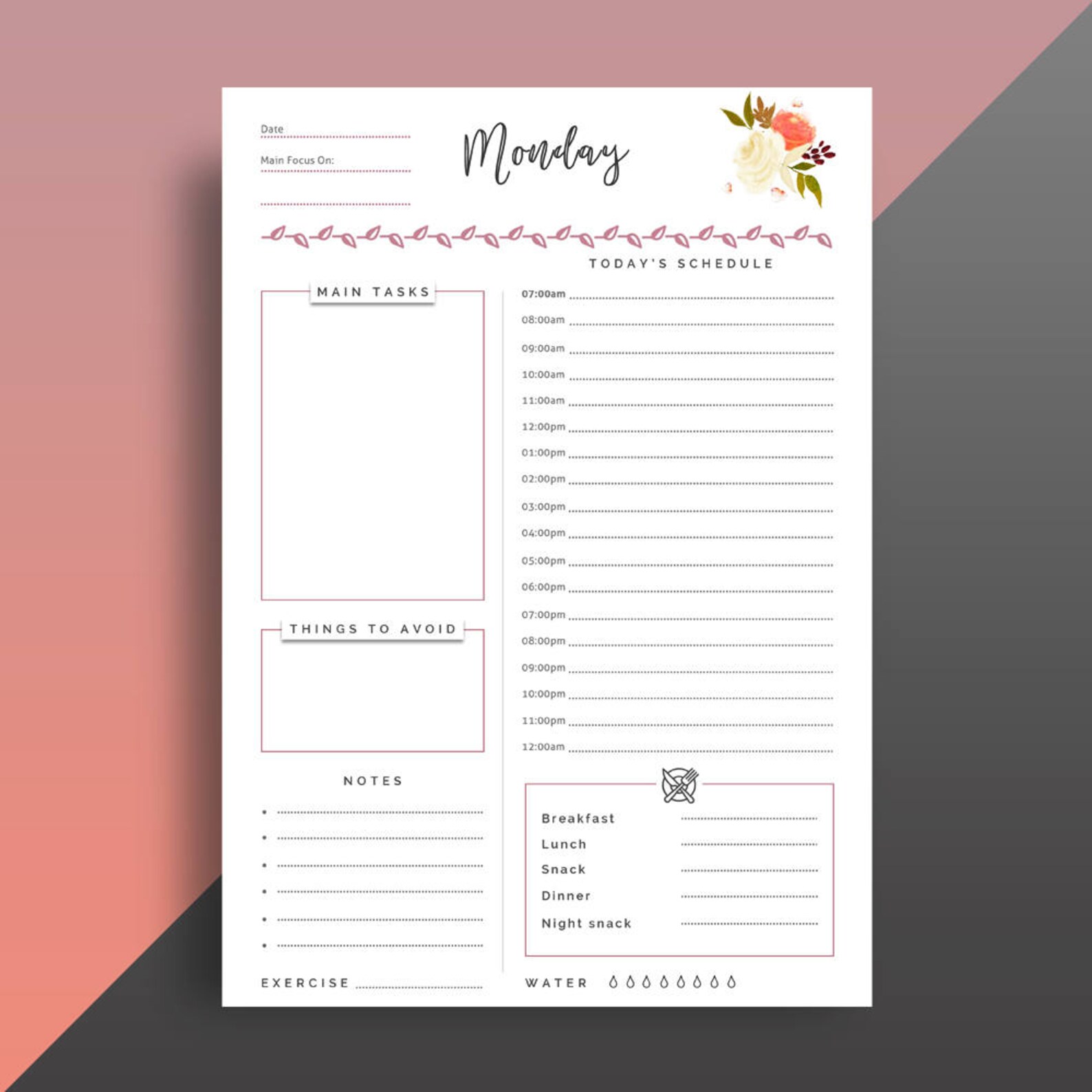 Daily Planner Afdrukbaar. Dagplanner. Wekelijkse planner. Dagplanner ...