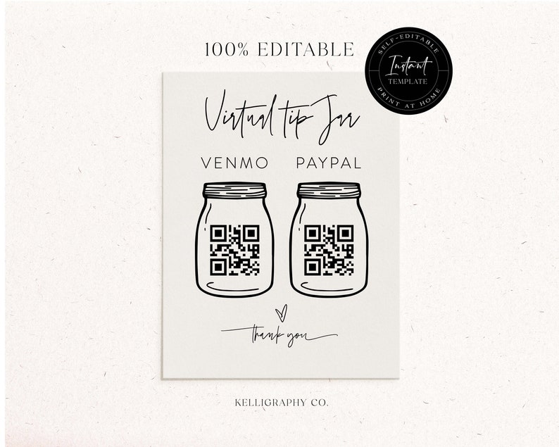 Virtual Tip Jar Sign | Small Business QR Code (editable Digital ...