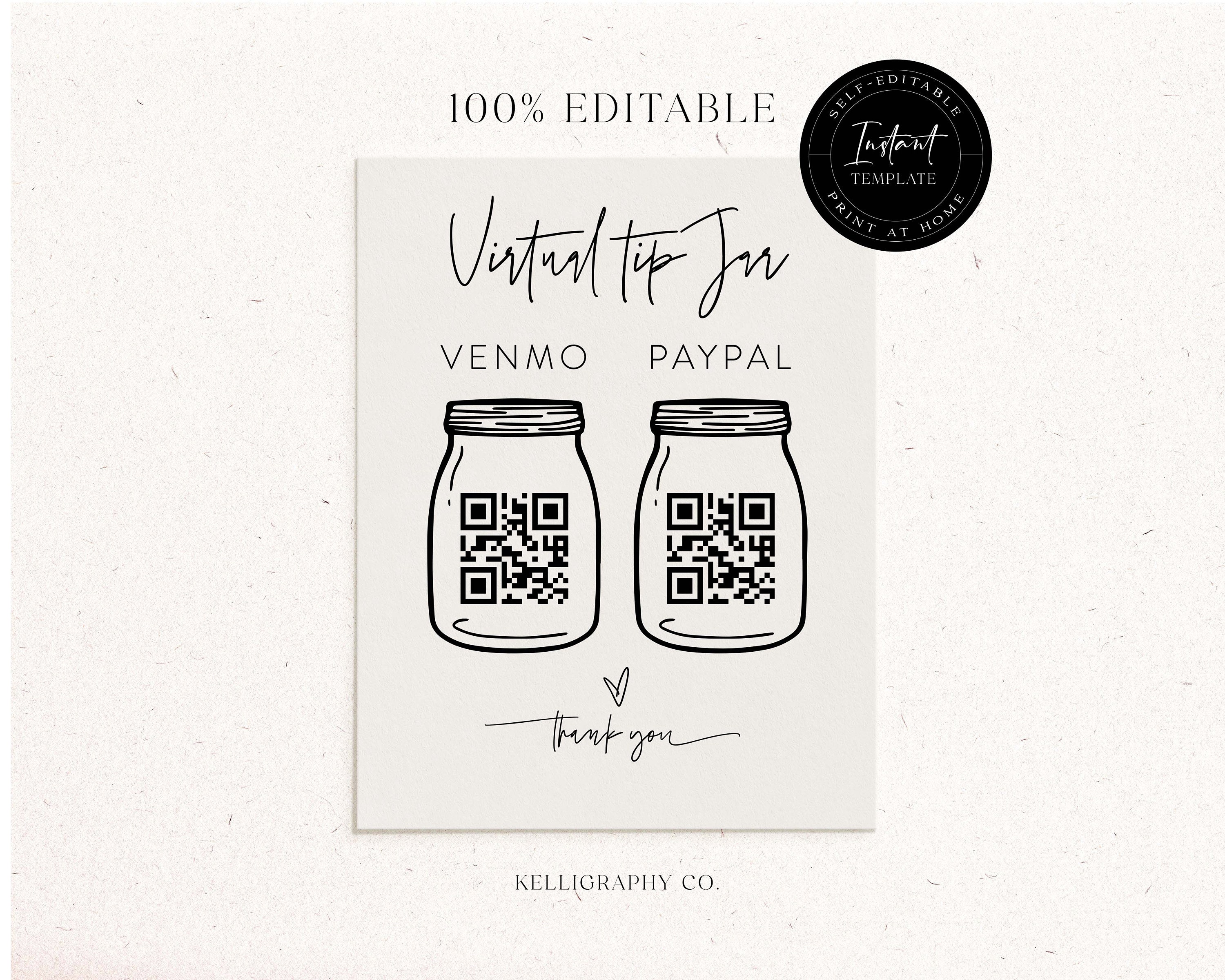 GWEN Double Virtual Tip Jar Sign Cash Donation QR Code Instant Download ...