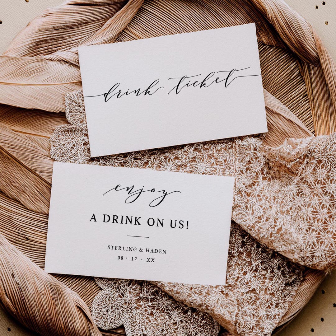 STERLING Drink Ticket Minimal Wedding Bar Token, Modern Wedding Free ...