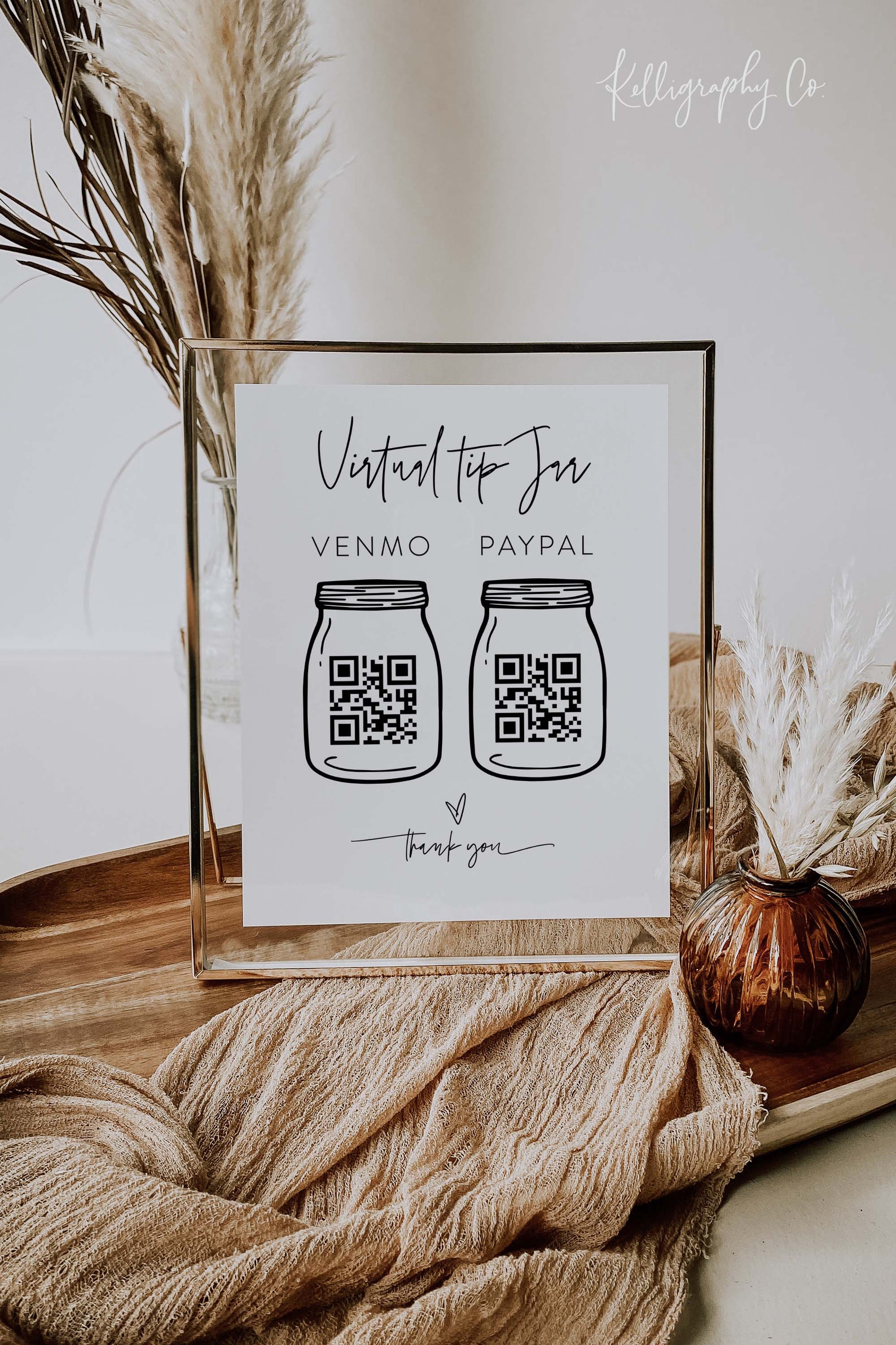 GWEN Double Virtual Tip Jar Sign Cash Donation QR Code Instant Download ...