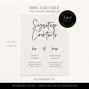 GWEN Signature Cocktails Wedding Bar Drink Menu Party Reception ...