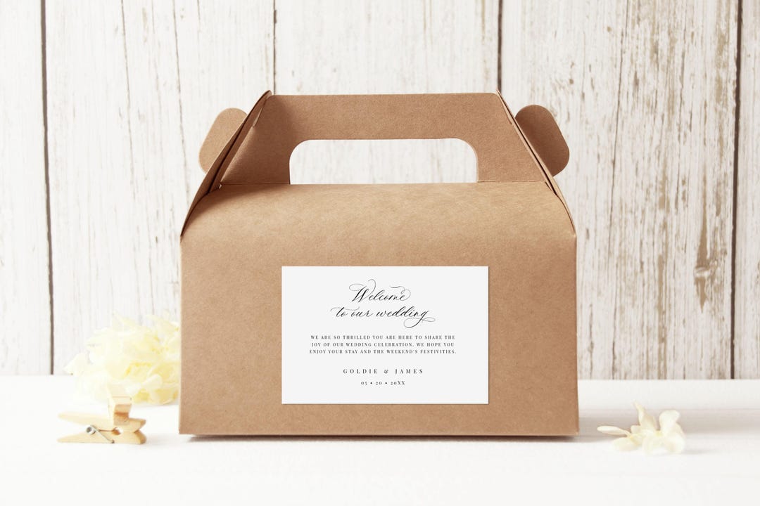 GOLDIE Welcome Gift Box Labels Hotel Bag Stickers | Editable Digital ...