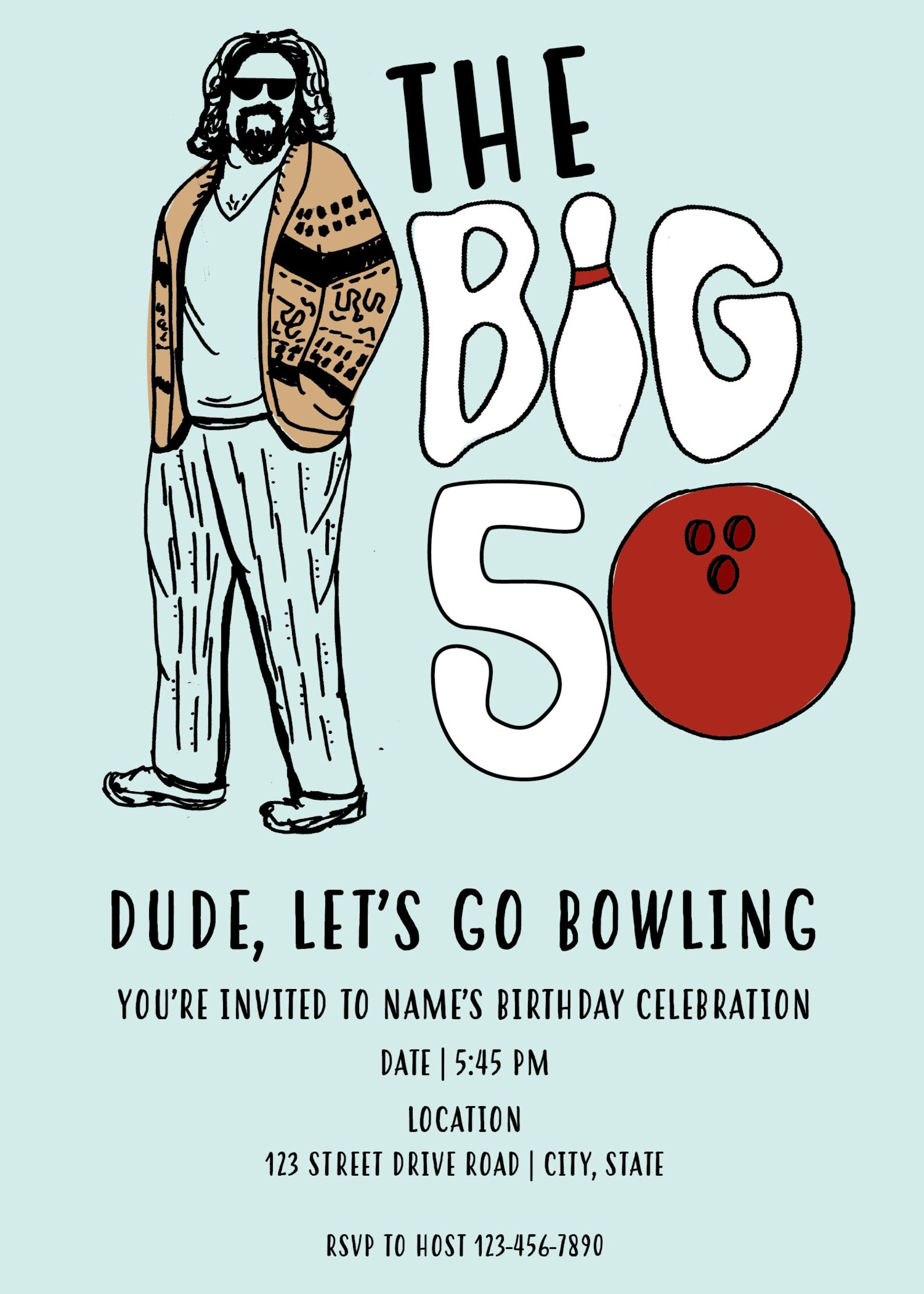 Big Lebowski Invitation, the Dude Invitation, Bowling Party, Adult ...