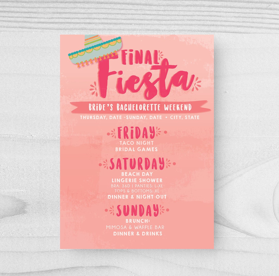 Final Fiesta Bachelorette Party Itinerary, Bachelorette Party ...