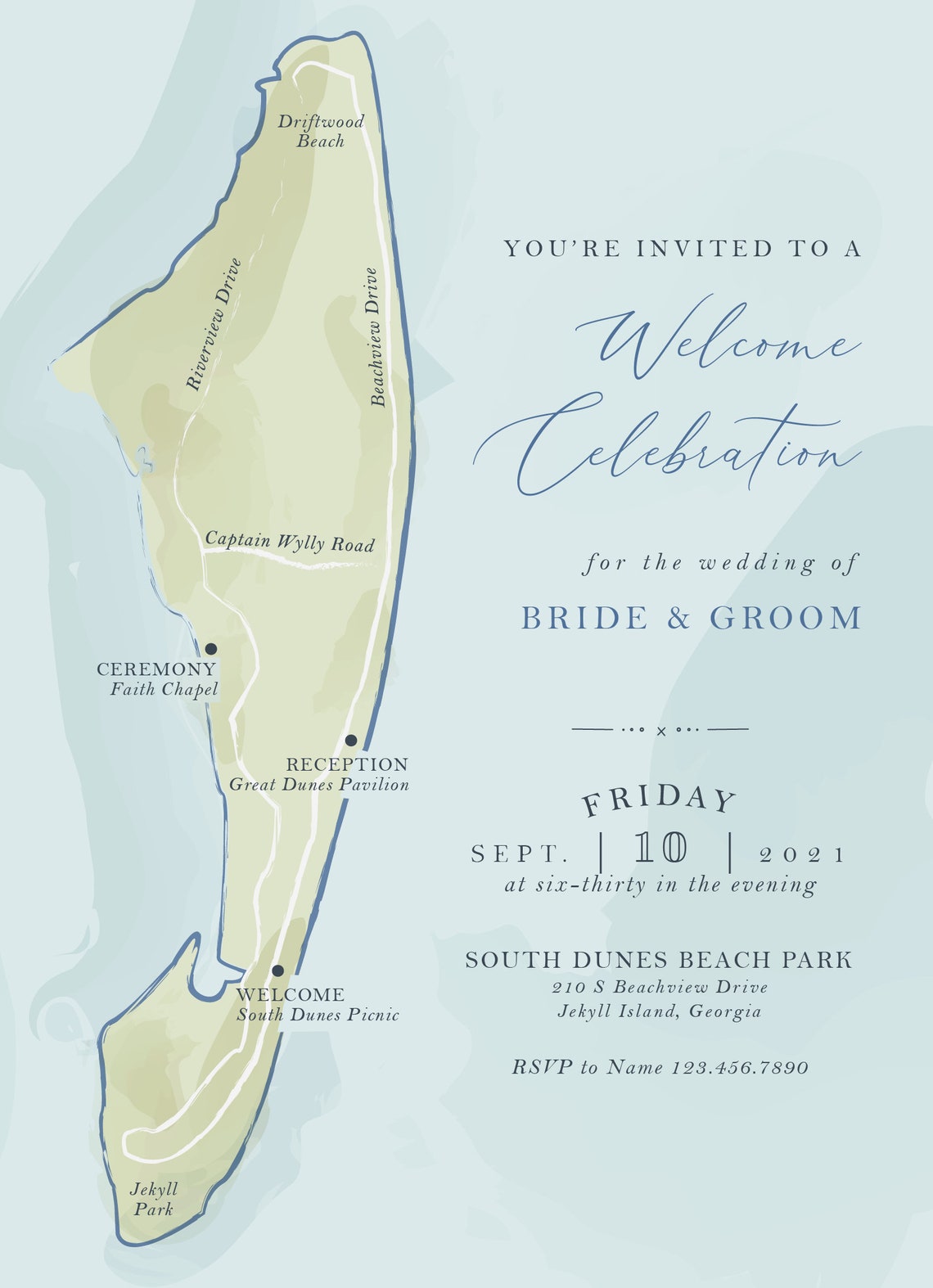 Map of Jekyll Island Georgia, Custom Map, Custom Invitation, Jekyll ...