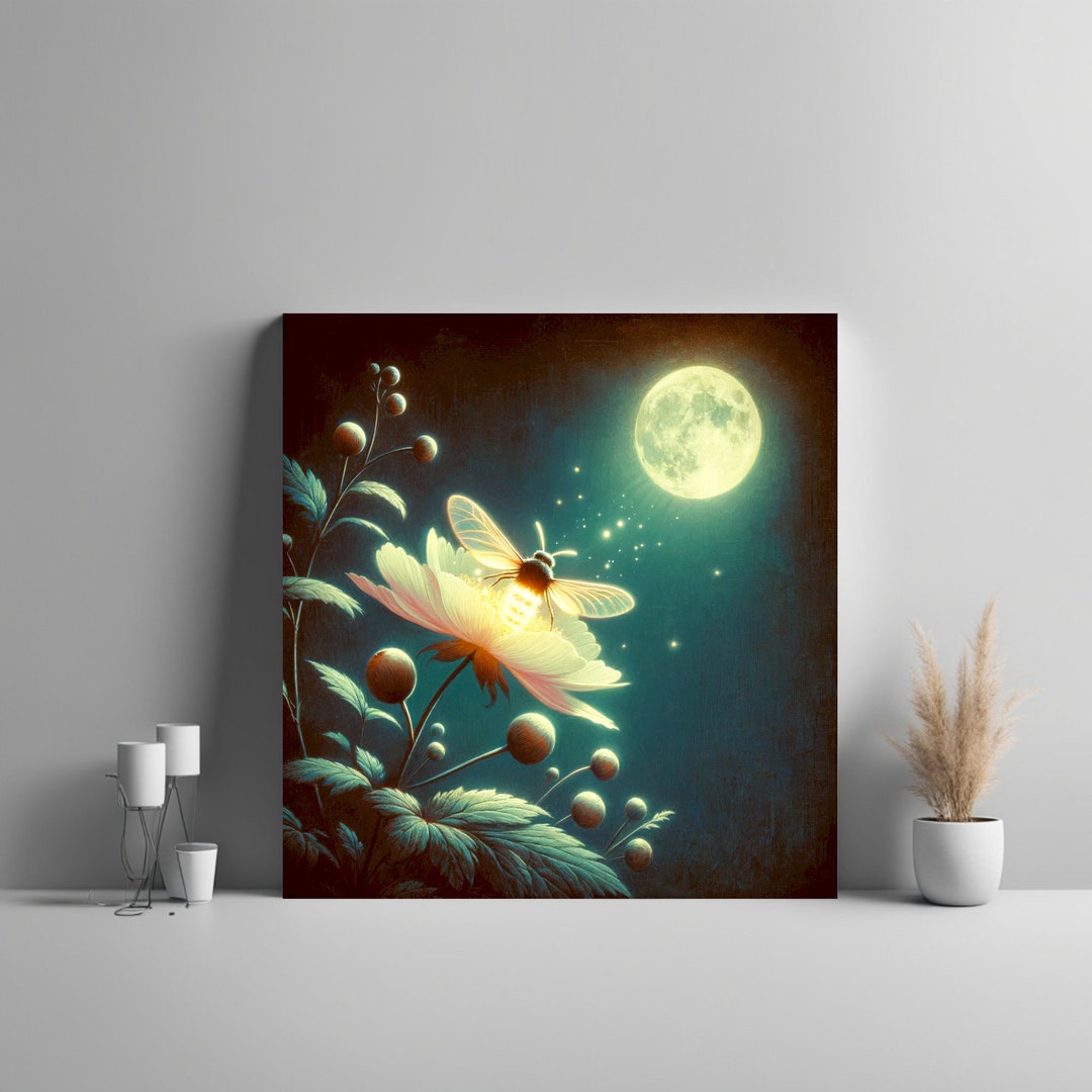 Moonlight Digital Print File Night Sky Wall Art , Fireflies Printable ...