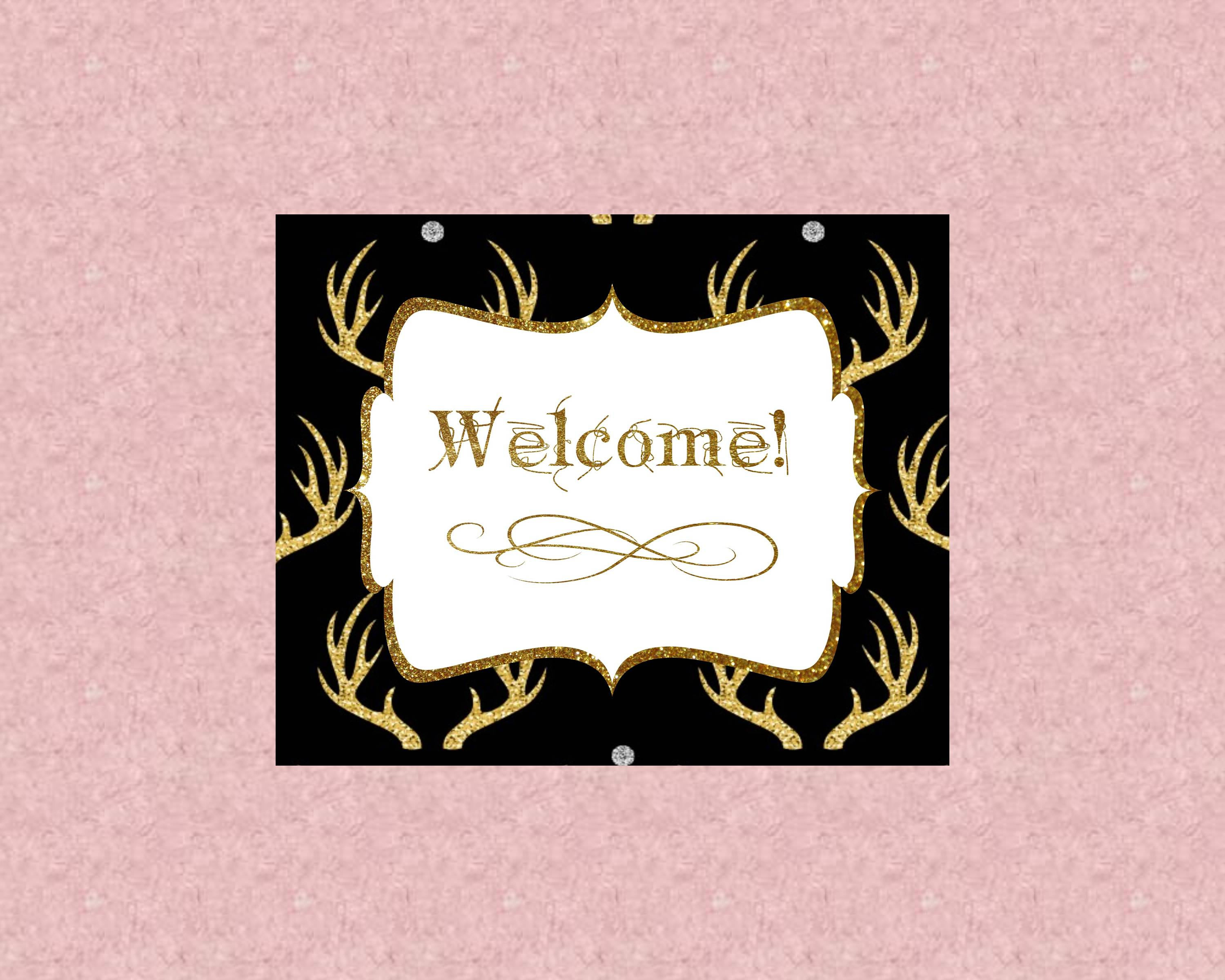 Welcome Sign Black Gold Glitter Welcome Sign Cards Gifts | Etsy